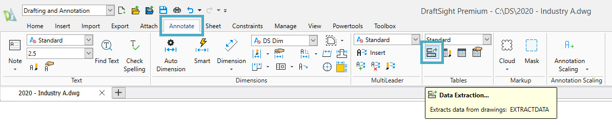 อัพเดตฟีเจอร์ Data Extraction Wizard - Draftsight