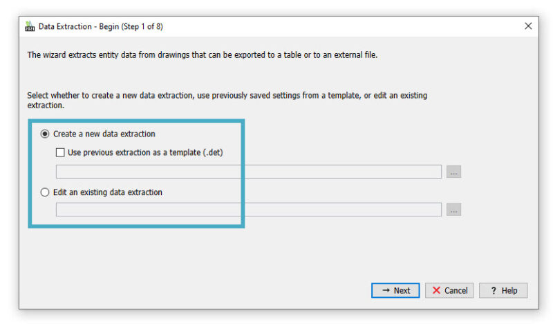 อัพเดตฟีเจอร์ Data Extraction Wizard - Draftsight