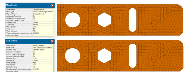 Draft Quality Mesh - SOLIDWORKS